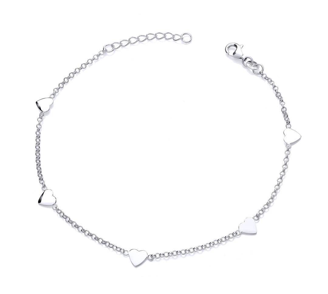 925 Sterling Silver Belcher Chain HEART Charm Ankle Bracelet ANKLET 10 ...