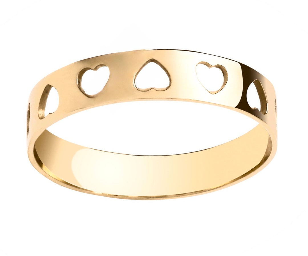 9ct Yellow Gold Cut Out Heart Band Ring Size J K L M N O P Q R S T U ...