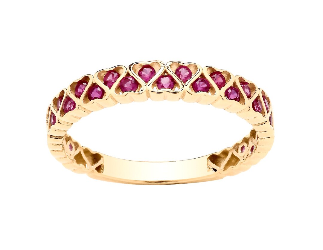 9ct Yellow Gold Ruby Cz Heart Eternity Ring Size J K L M N O P Q R S - Etsy