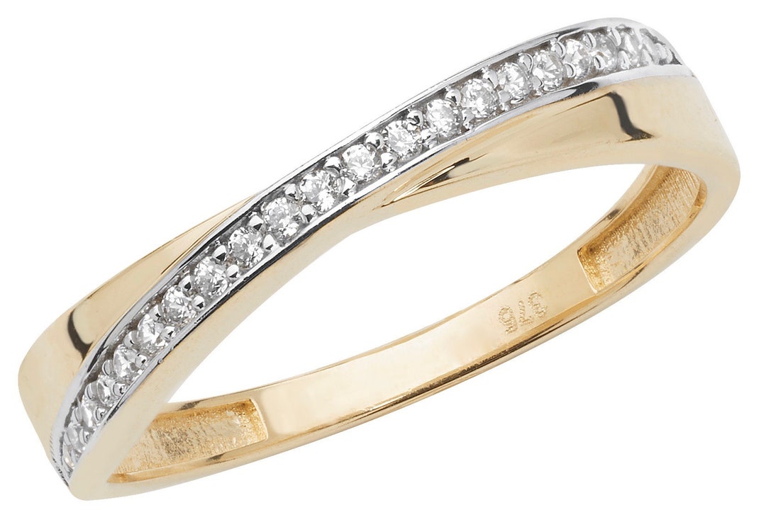 9ct Yellow Gold 0.15ct Crossover Eternity Ring Size J K L M N O P Q R S ...
