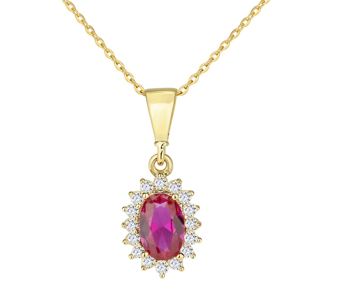 9ct Yellow Gold Ruby Oval Cluster Pendant Necklace 18 Inch - Etsy