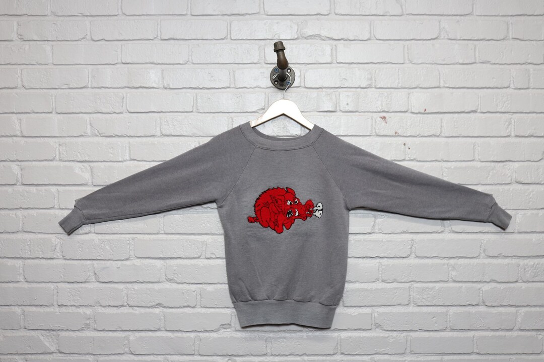 80s University of Arkansas Tufted Patch Sweatshirt Size Small - Etsy