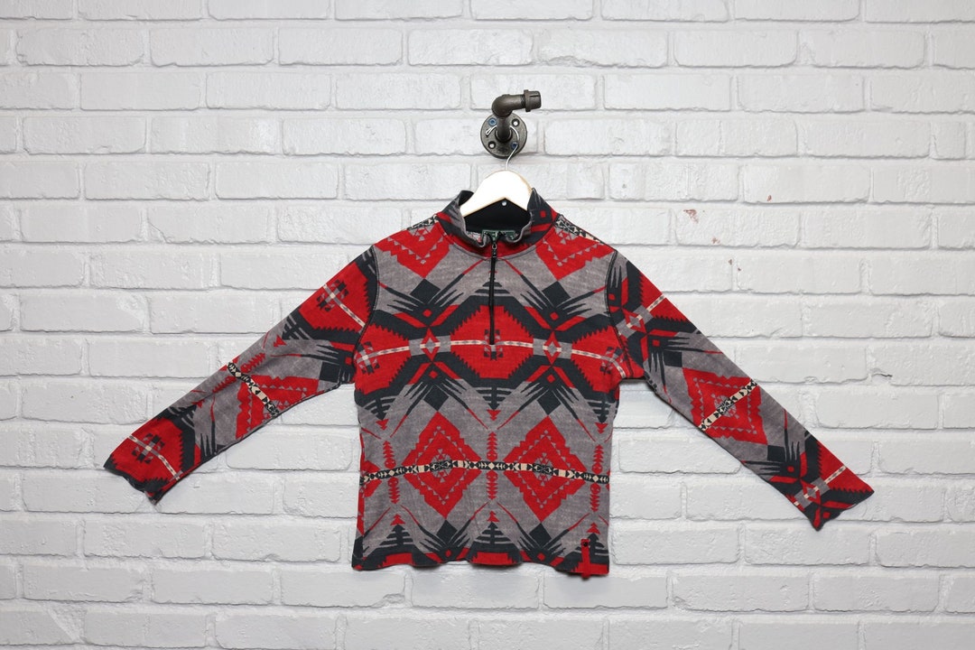 2000s Lauren Ralph Lauren Aztec Print Thermal Quarter Zip Sweatshirt ...