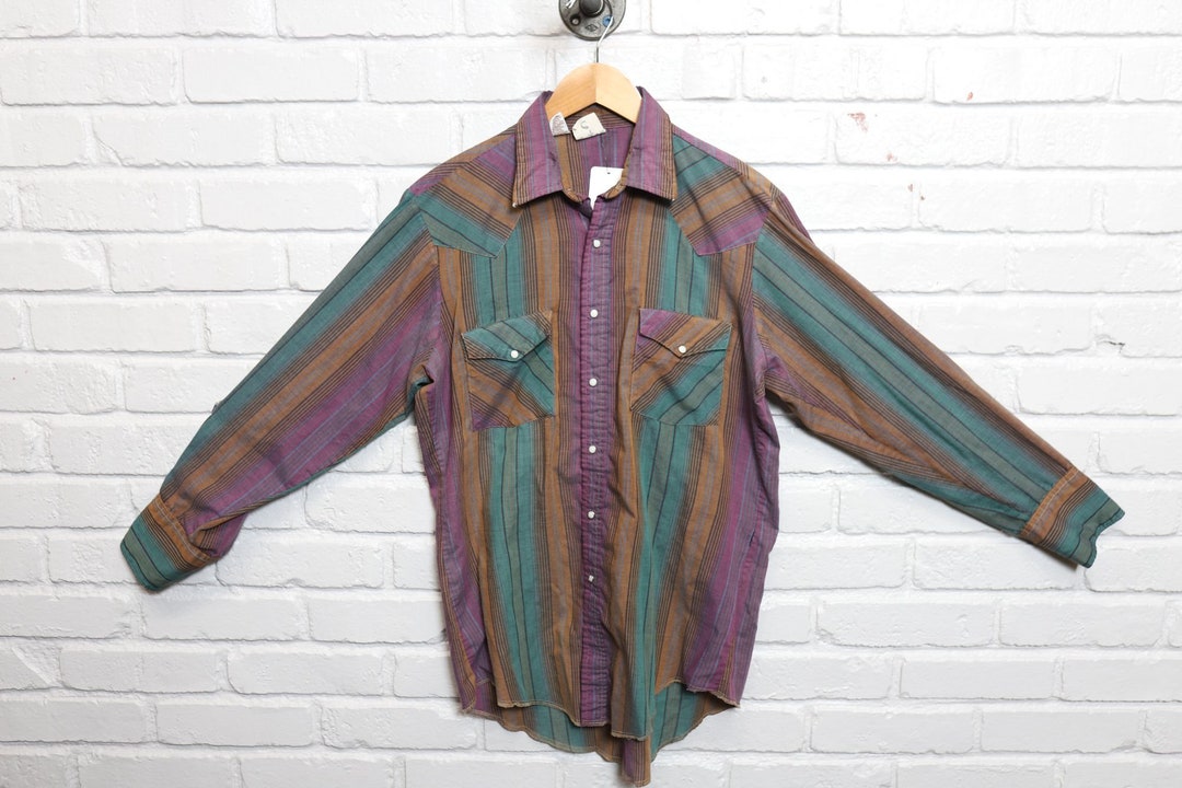90s Western Frontier Striped Shirt Size Medium - Etsy