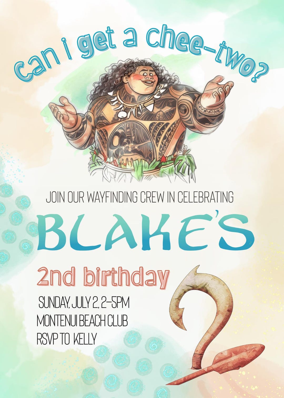 Chee-hoo Birthday Invitation, Custom Chee-two, Moana Birthday, Maui ...