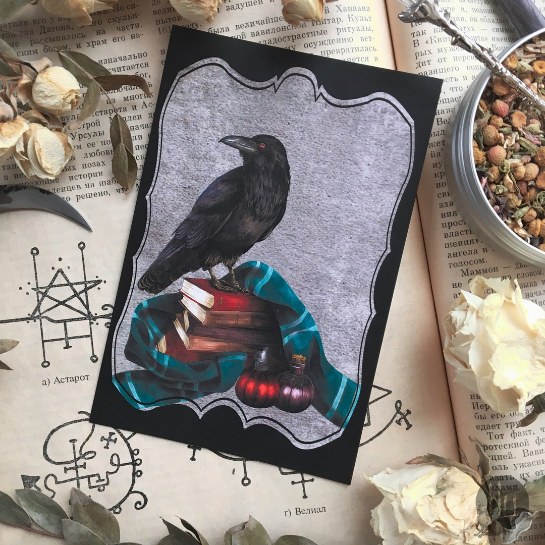 Raven Familiar Postcard – Gothic Witch Art, Crow, Occult Stationery - Etsy