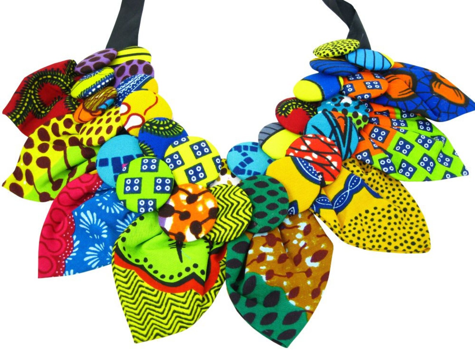African Print Fabric Button & Leaves Bib Necklace, Bold Ankara ...