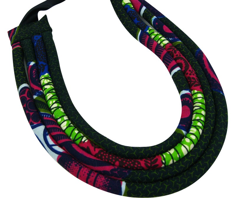 African Print Fabric Rope Necklace, Multistrand Cotton Wax Fabric ...