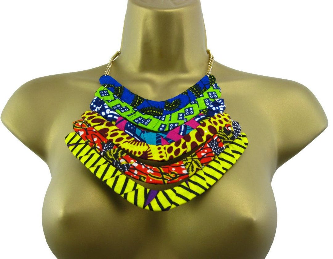 African Print Fabric Breastplate Necklace, Jewellery, Ankara Statement ...
