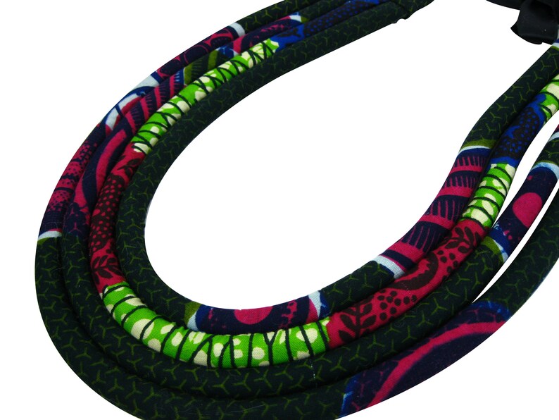 African Print Fabric Rope Necklace, Multistrand Cotton Wax Fabric ...