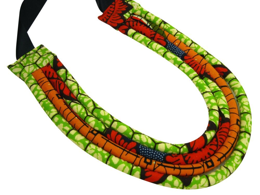 African Print Rope Necklace, Multi-strand Wax Fabric Statement Tribal ...