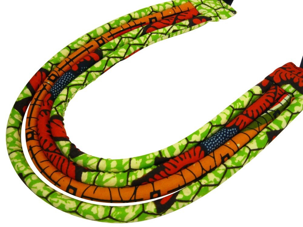 African Print Rope Necklace, Multi-strand Wax Fabric Statement Tribal ...