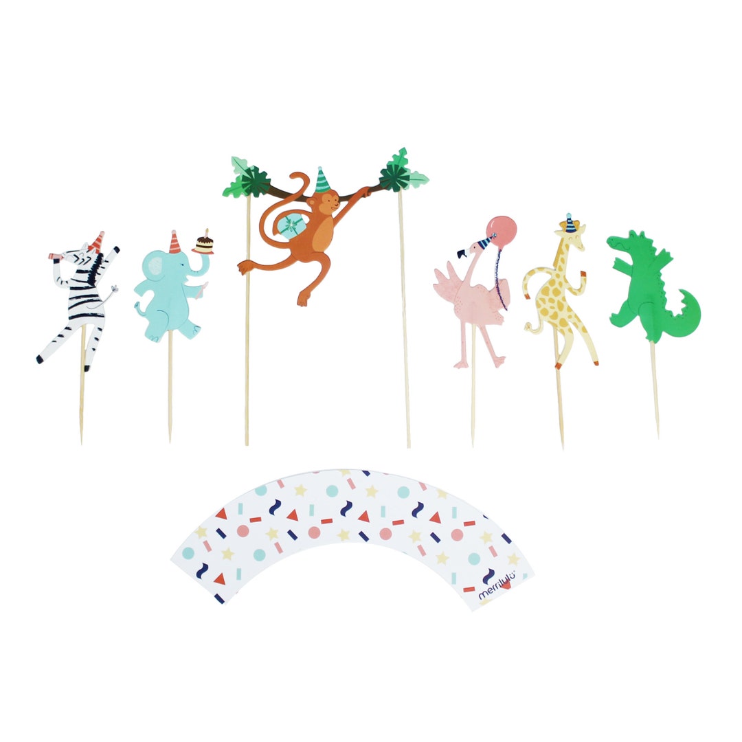 Party Animals Cupcake Toppers & Wrappers, 12 Ct Animal Themed Birthday ...