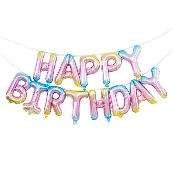 Happy Birthday Balloon Banner in Gradient Colors 16 Inches | Etsy