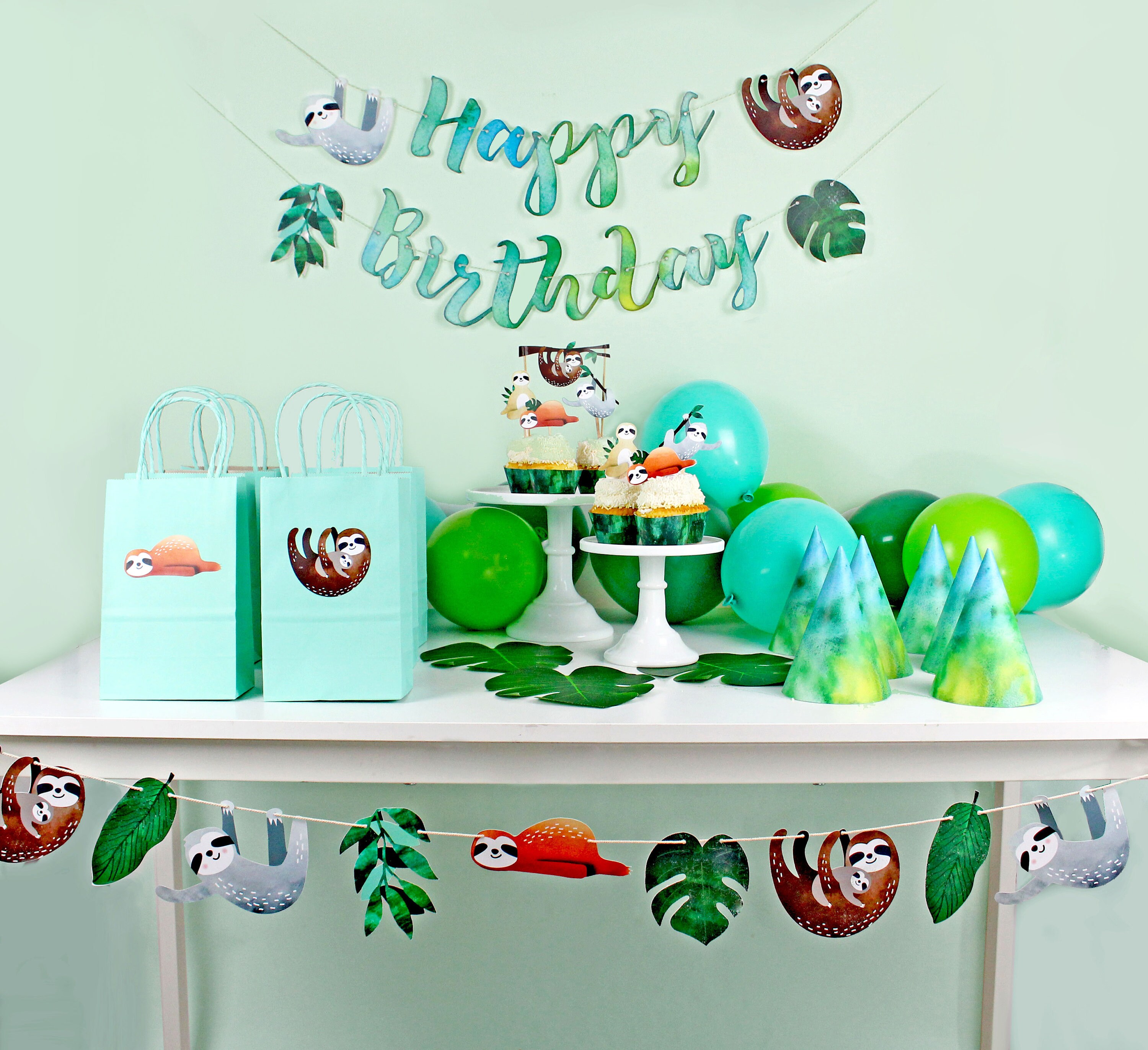 Sloth Party Happy Birthday Banner Watercolor Sloth - Etsy