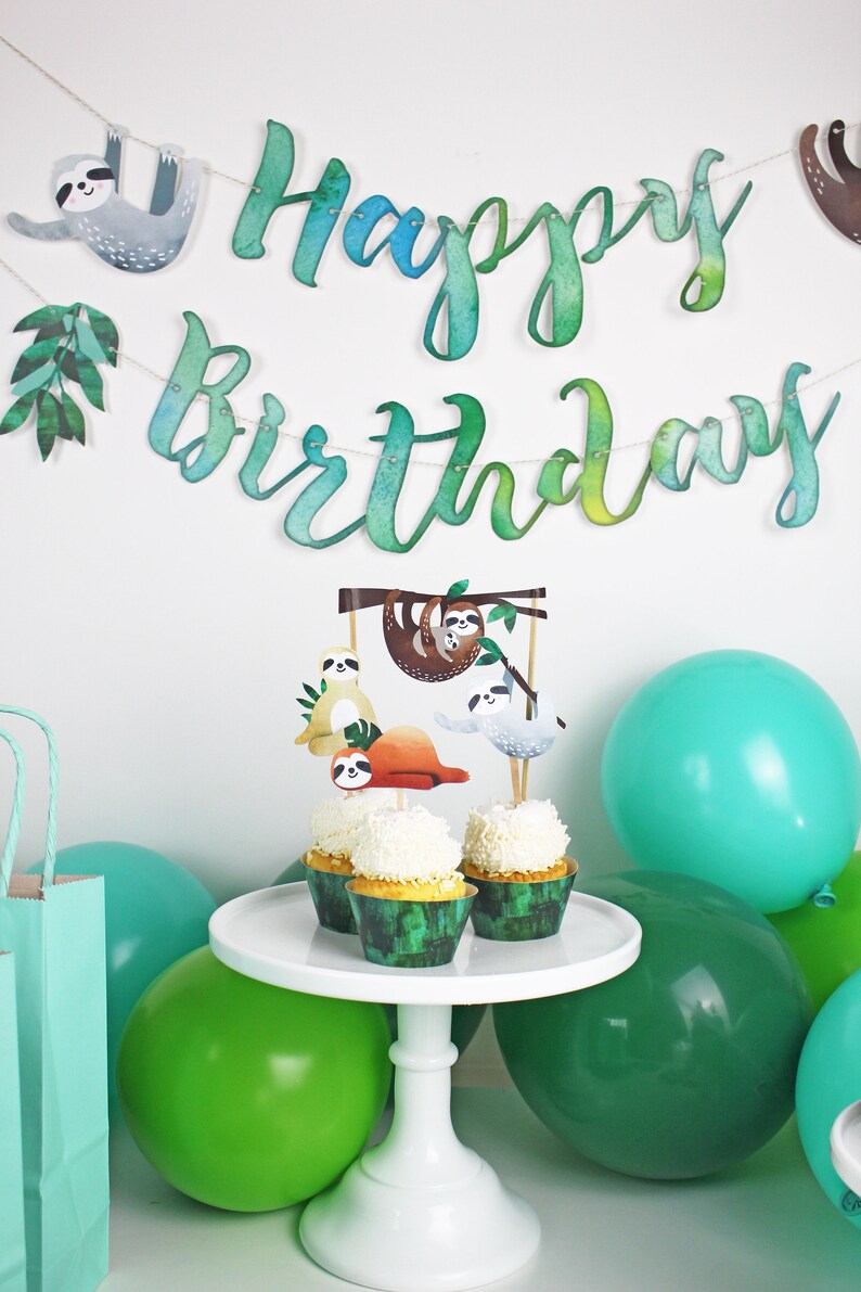 Sloth Party Happy Birthday Banner Watercolor Sloth - Etsy