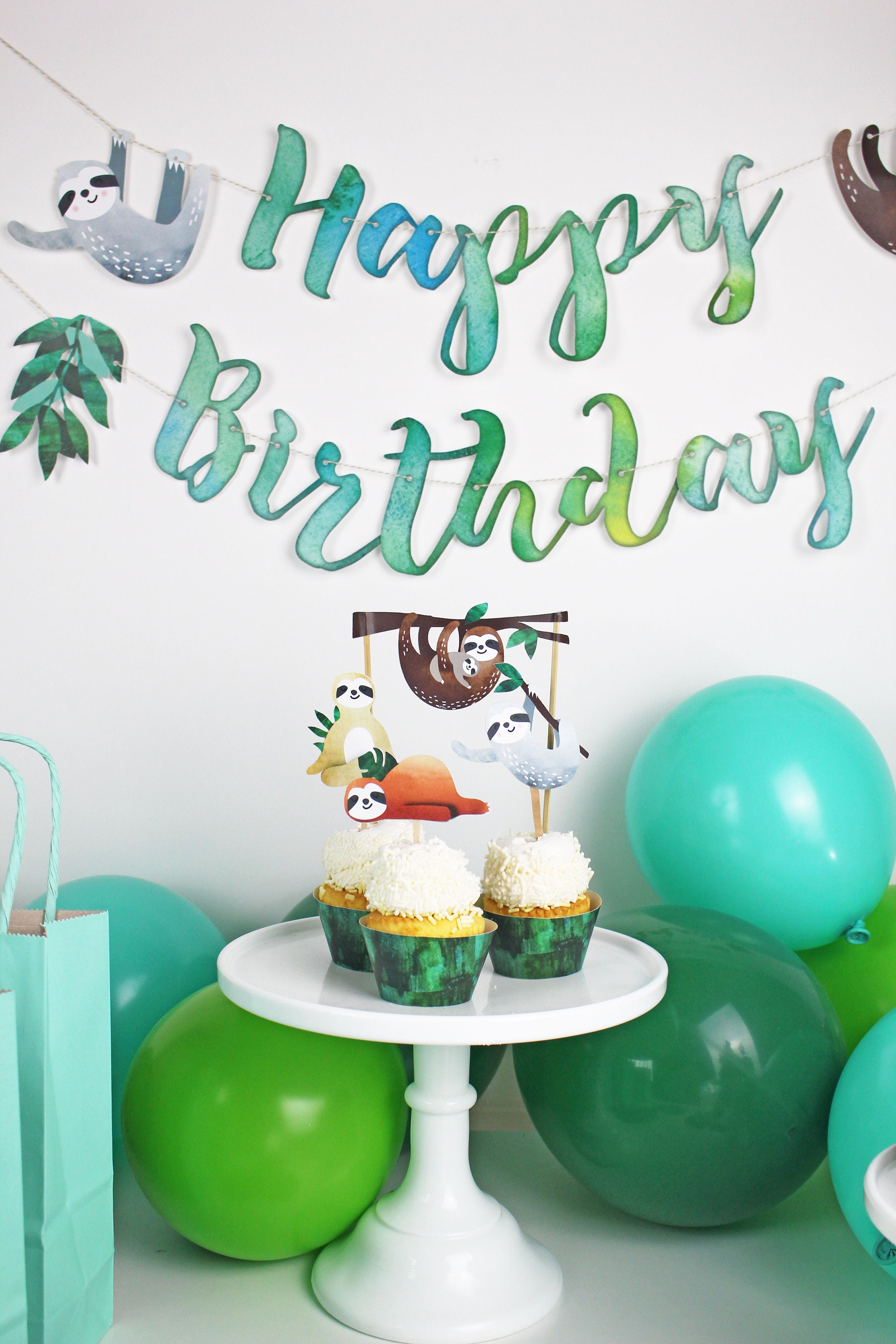 Sloth Party Happy Birthday Banner Watercolor Sloth - Etsy