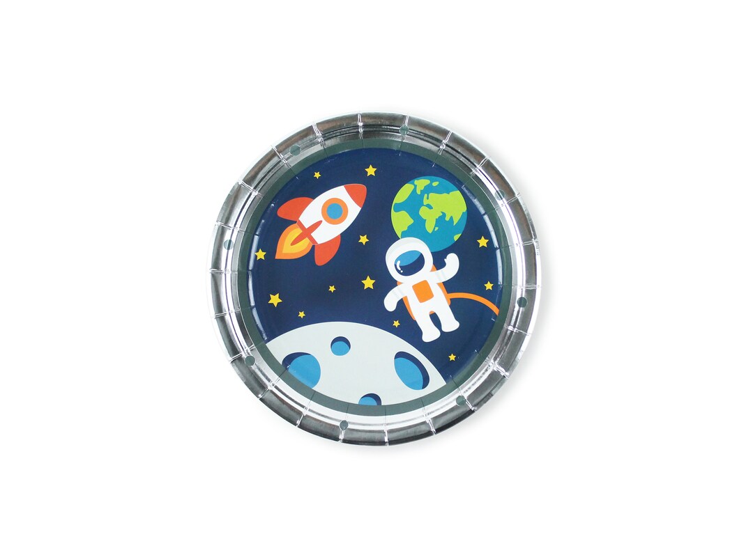Trip to the Moon Plates, 12 Ct Outer Space Party Paper Plates Astronaut ...