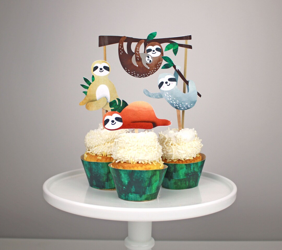 Sloth Party Cupcake Toppers Cake Toppers Sloth Party Decorations Sloth ...