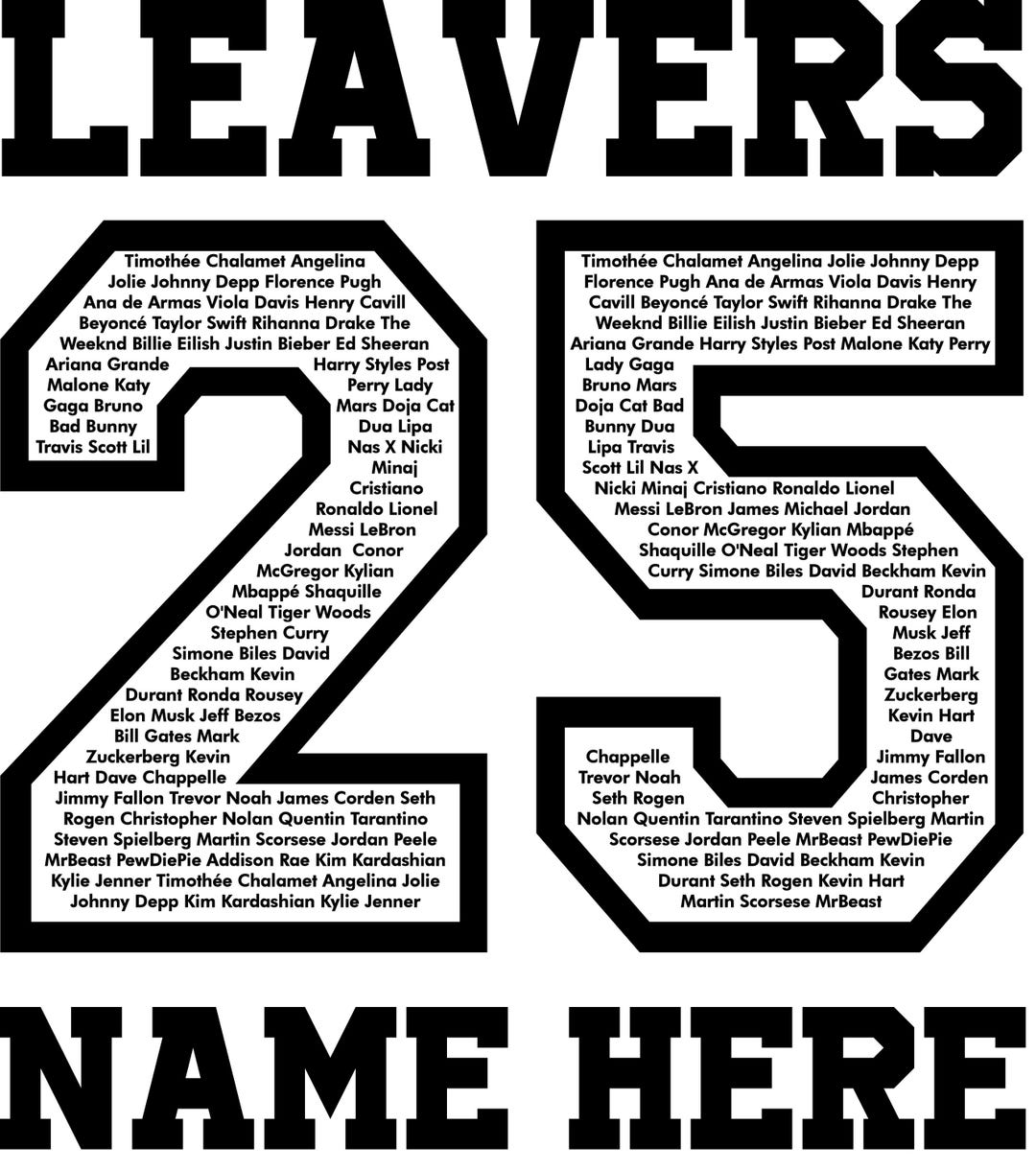 Custom Personalised Leavers 2025 Names Vector Image File High Quality ...