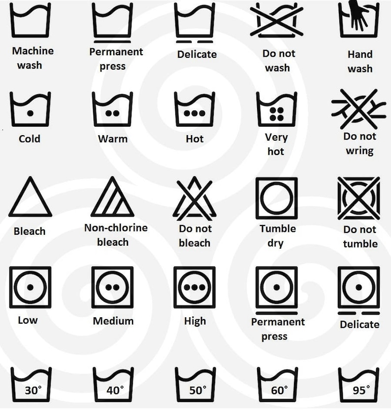 Clothes Care Symbols, 45 Laundry Icons, English / Français, Clip Art ...