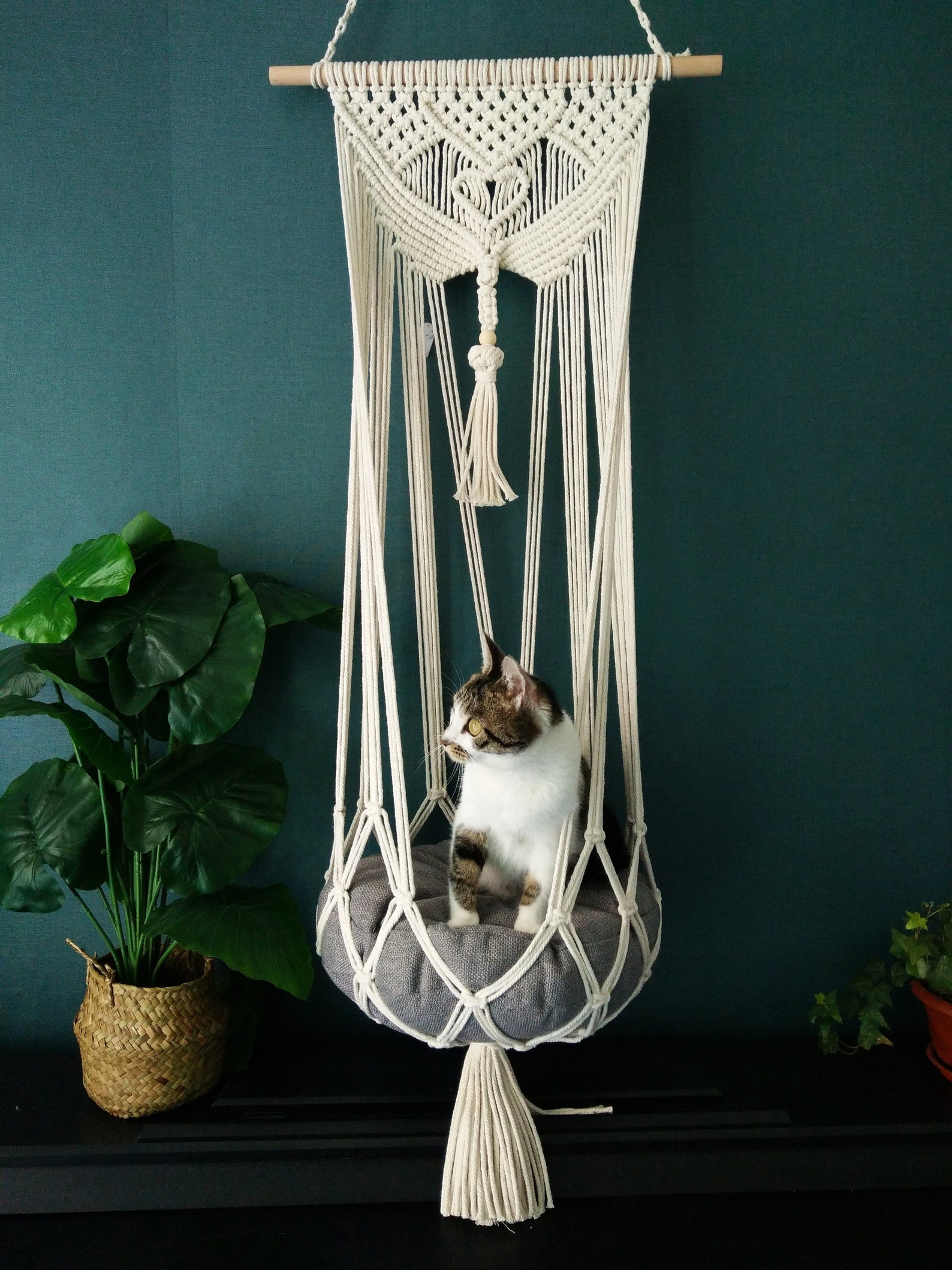 Macrame Cat Hammock Bedmacrame Cotton Rope Swing Bed for Big - Etsy