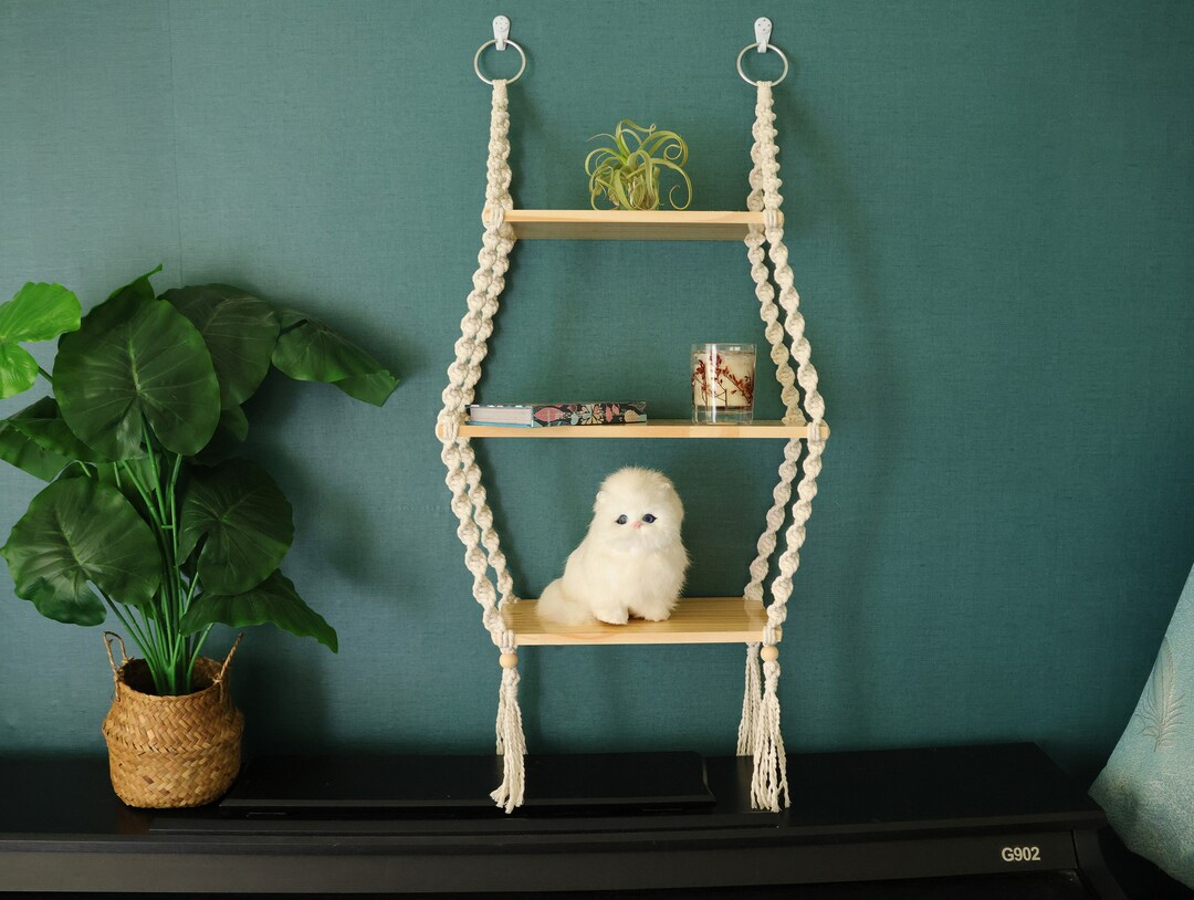 Macrame Hanging Shelves, Wood Wall Shelf/furniture to Hold Plants/books ...