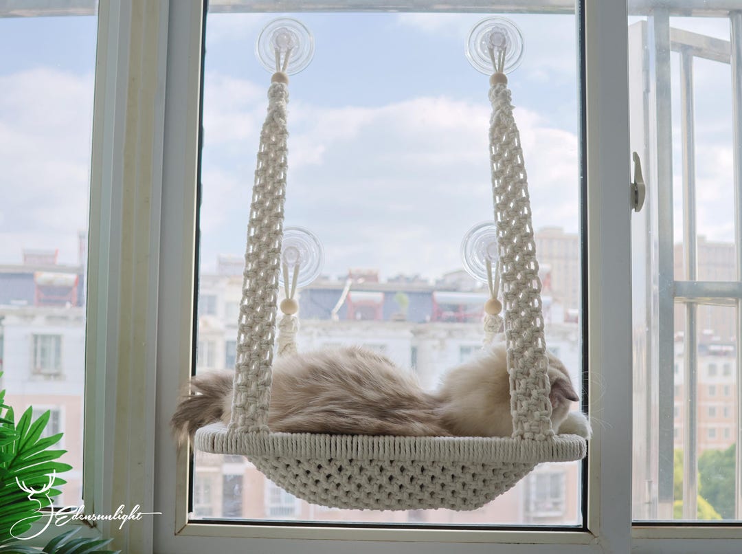 Macrame Cat Window Perch, Bohemian Cotton Cat Hammock - Etsy