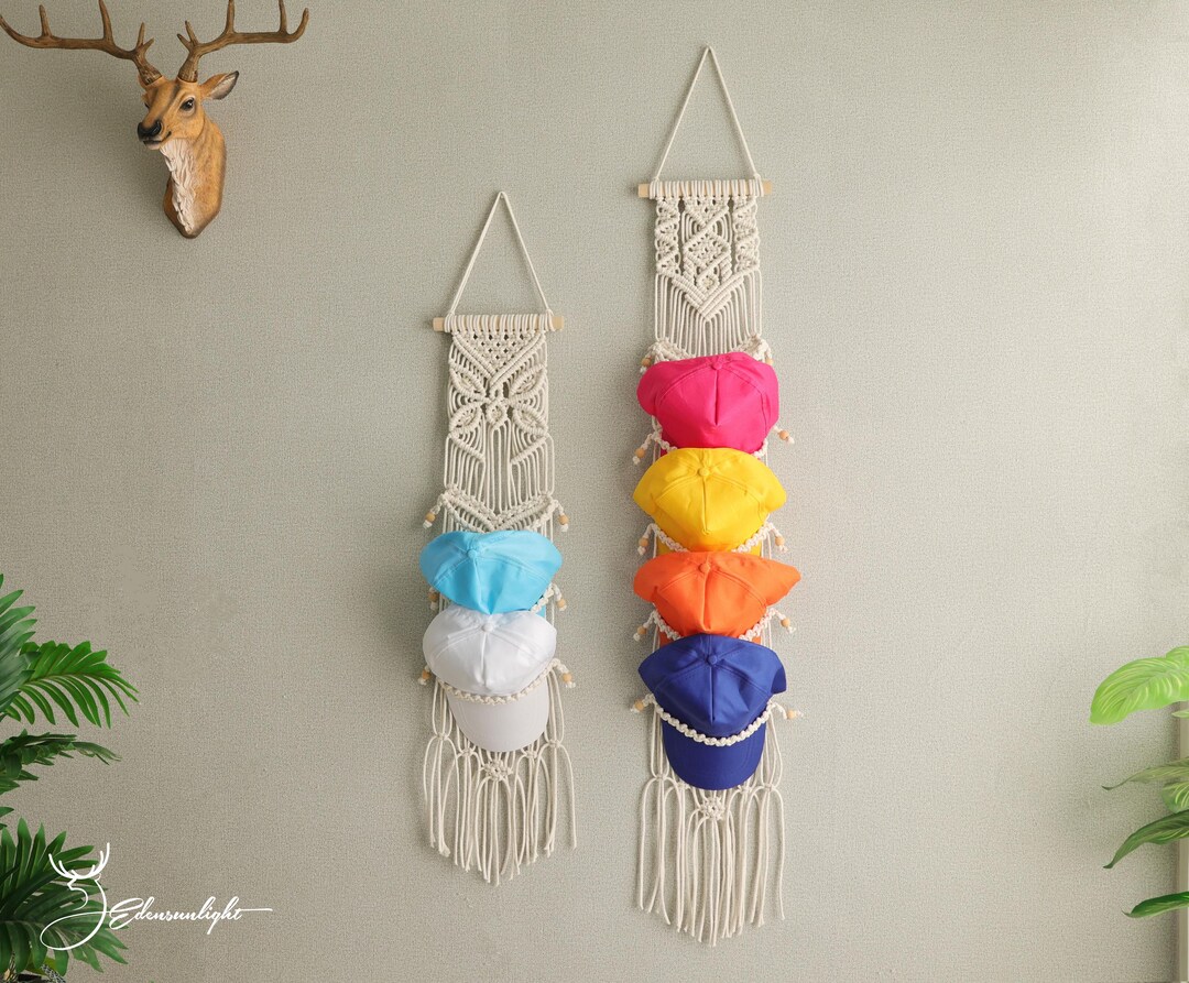 Macrame Cap Rack, Macrame Hat Holder, Trucker Cap Rack/baseball Hat ...
