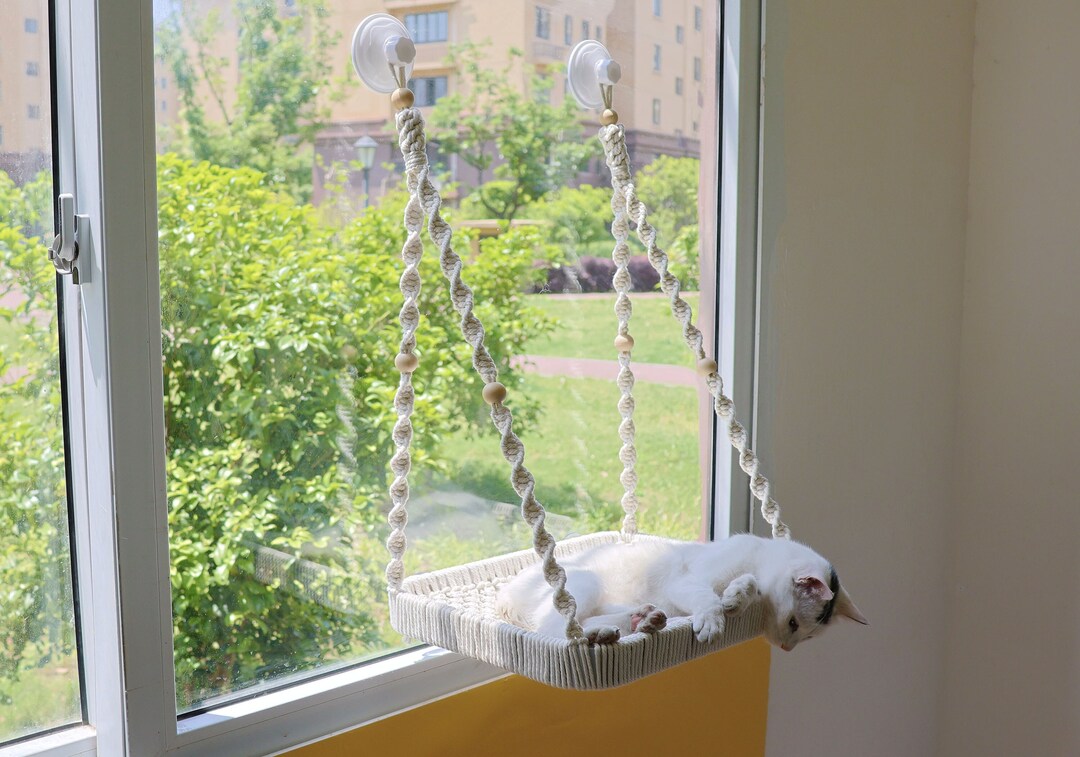 Cat Hammock for Window, Macrame Cat Window Perch, Boho Cat Wall Bed ...