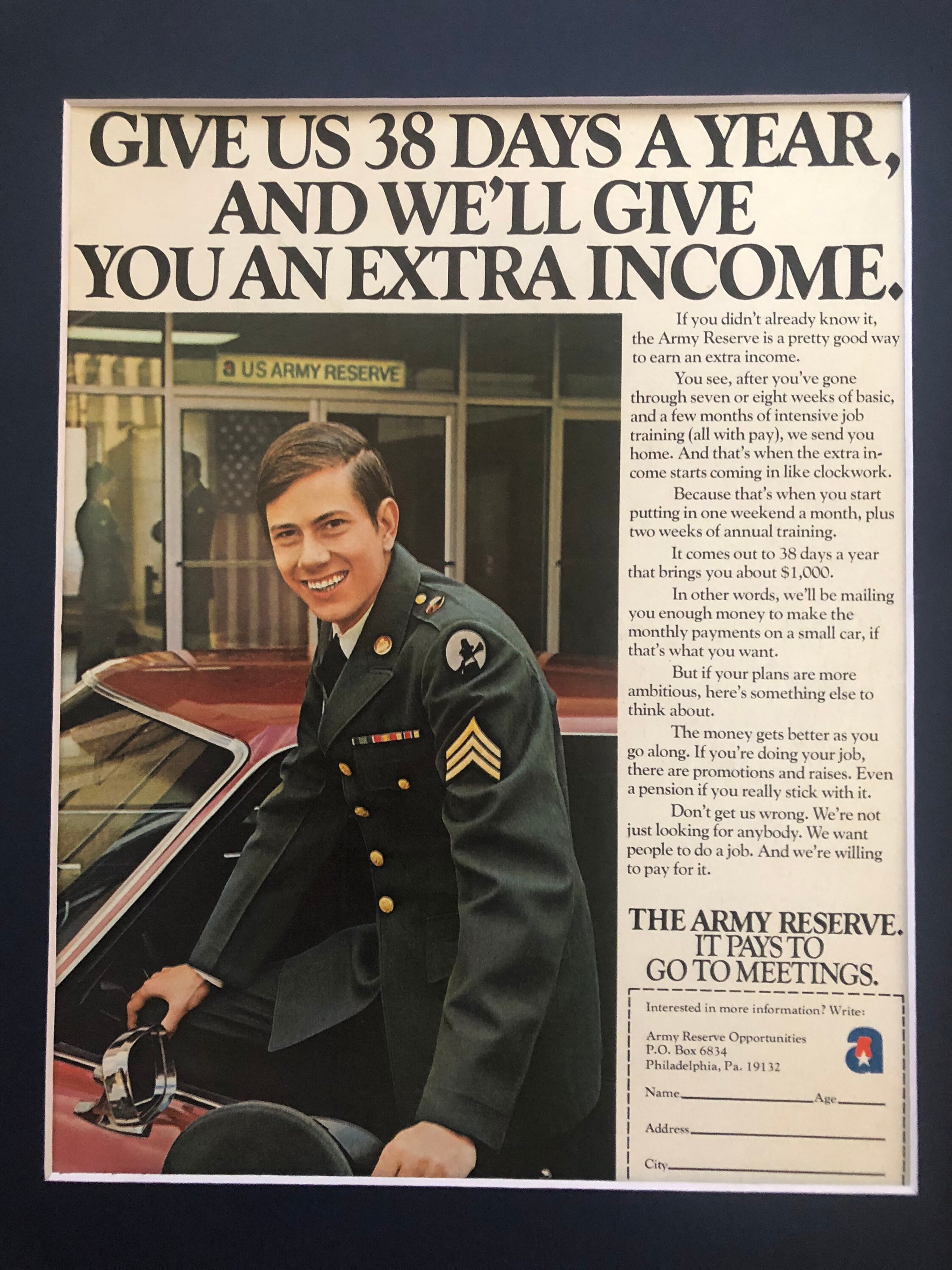 1970's United States Army Advertisement "give Us 38 Days a Year, and We ...