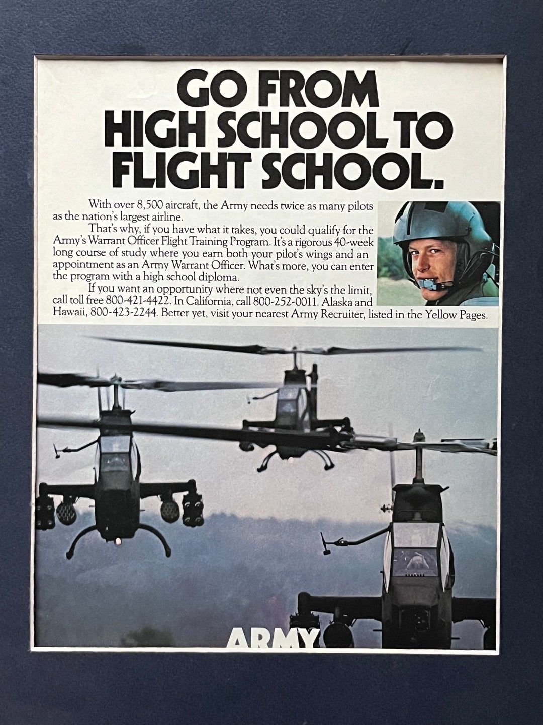 1980's United States Army Advertisement "go From High School to Flight ...