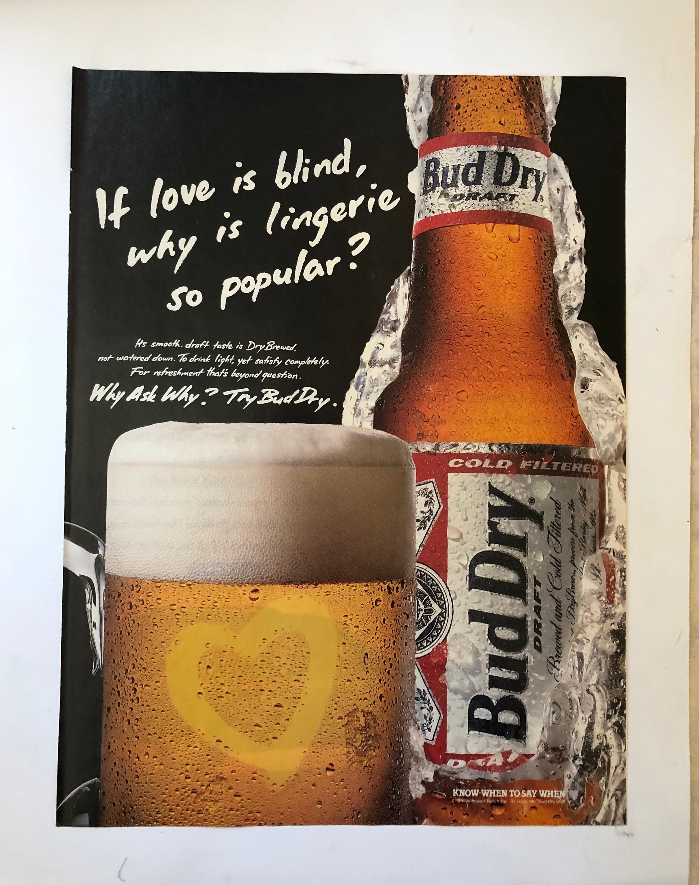 1990's Bud Dry Advertisement If love is blind, why is lingerie so ...