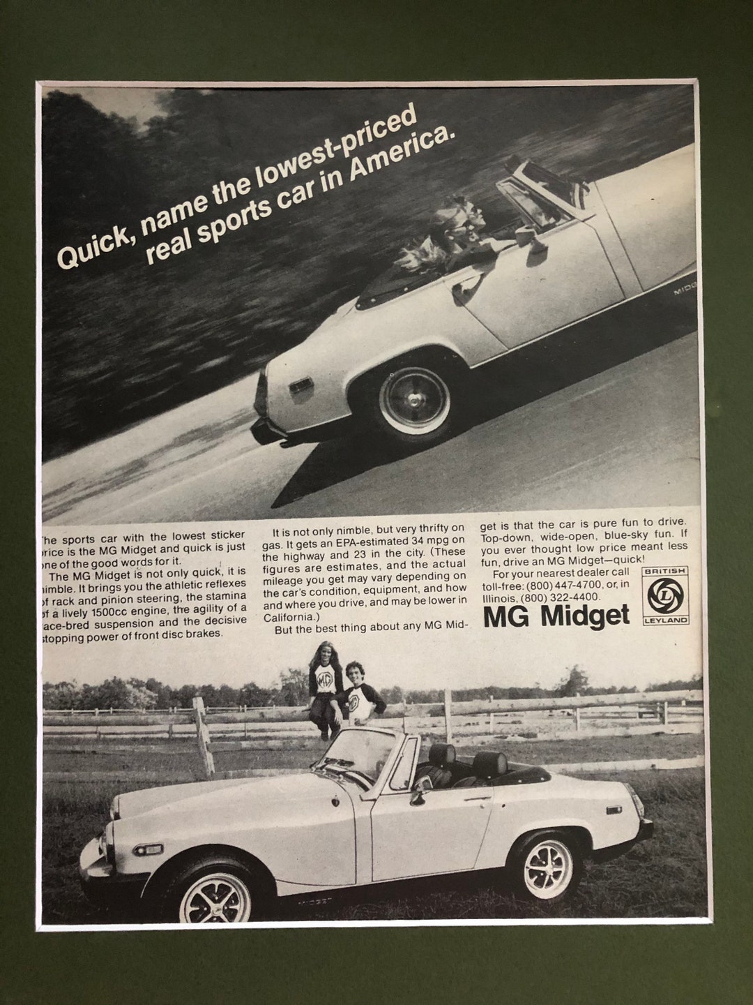 1970's MG Midget Print Advertisement Quick, Name the lowest-priced real ...