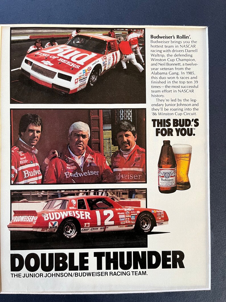 1980's Junior Johnson Budweiser Racing Team Print Advertisement - Etsy