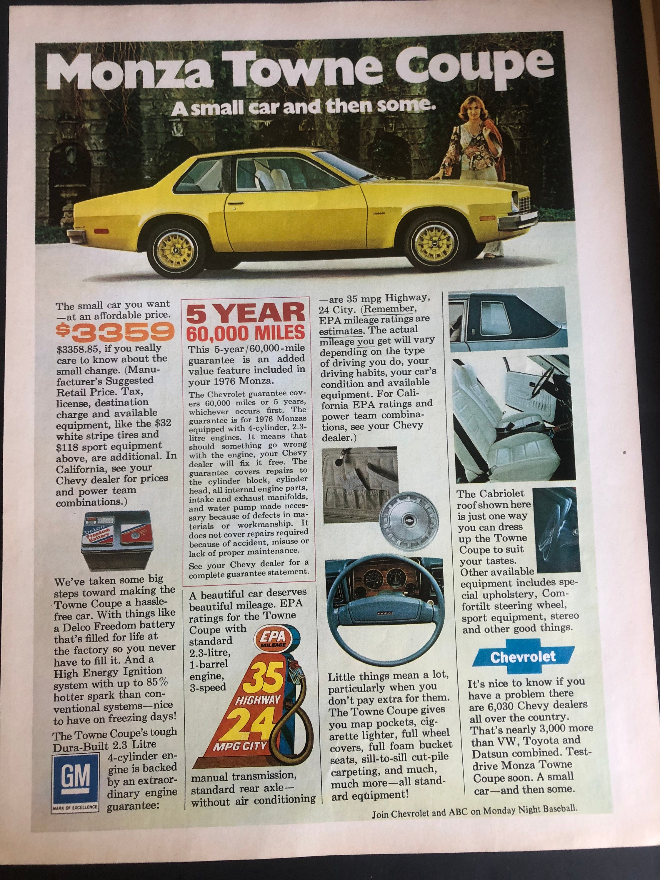 1970's Chevy Monza Print Advertisement - Etsy