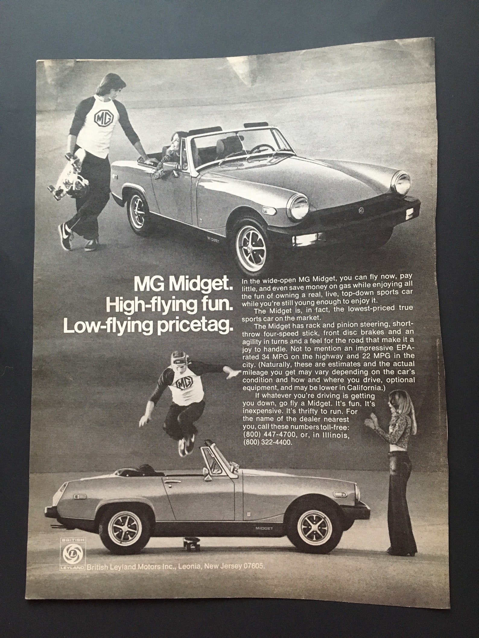 1970's MG Midget Print Advertisement High-flying Fun. Low-flying Price ...