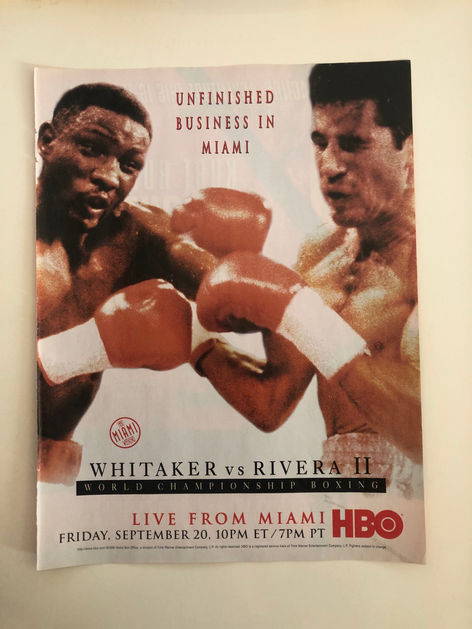 1990's World Championship Boxing Advertisement "unfinished Business in ...