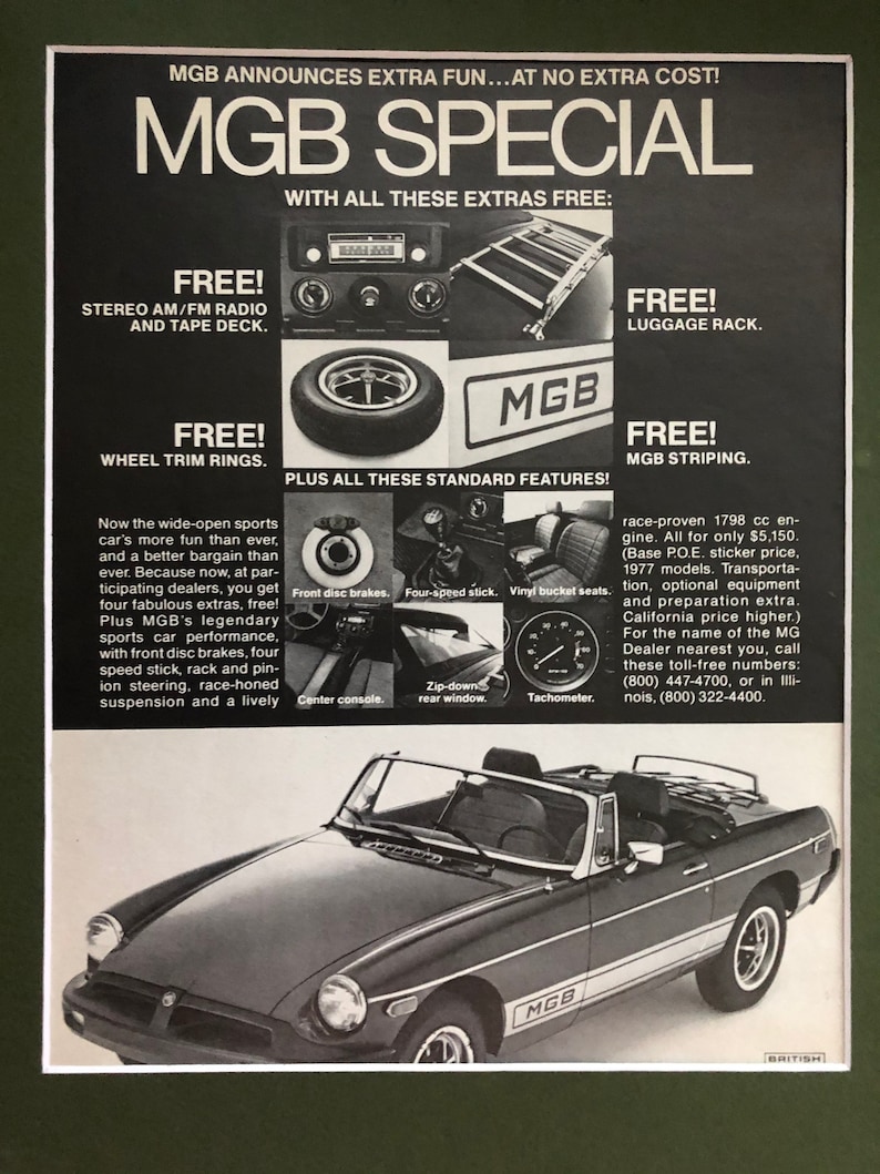 1970's MGB Special Sports Car Print Advertisement - Etsy