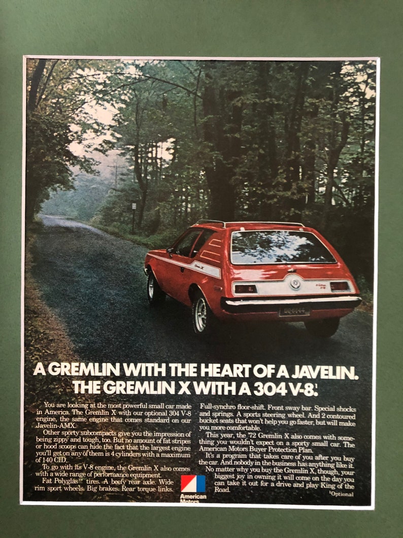 1970's Gremlin X Advertisement "a Gremlin With the Heart of a Javelin ...