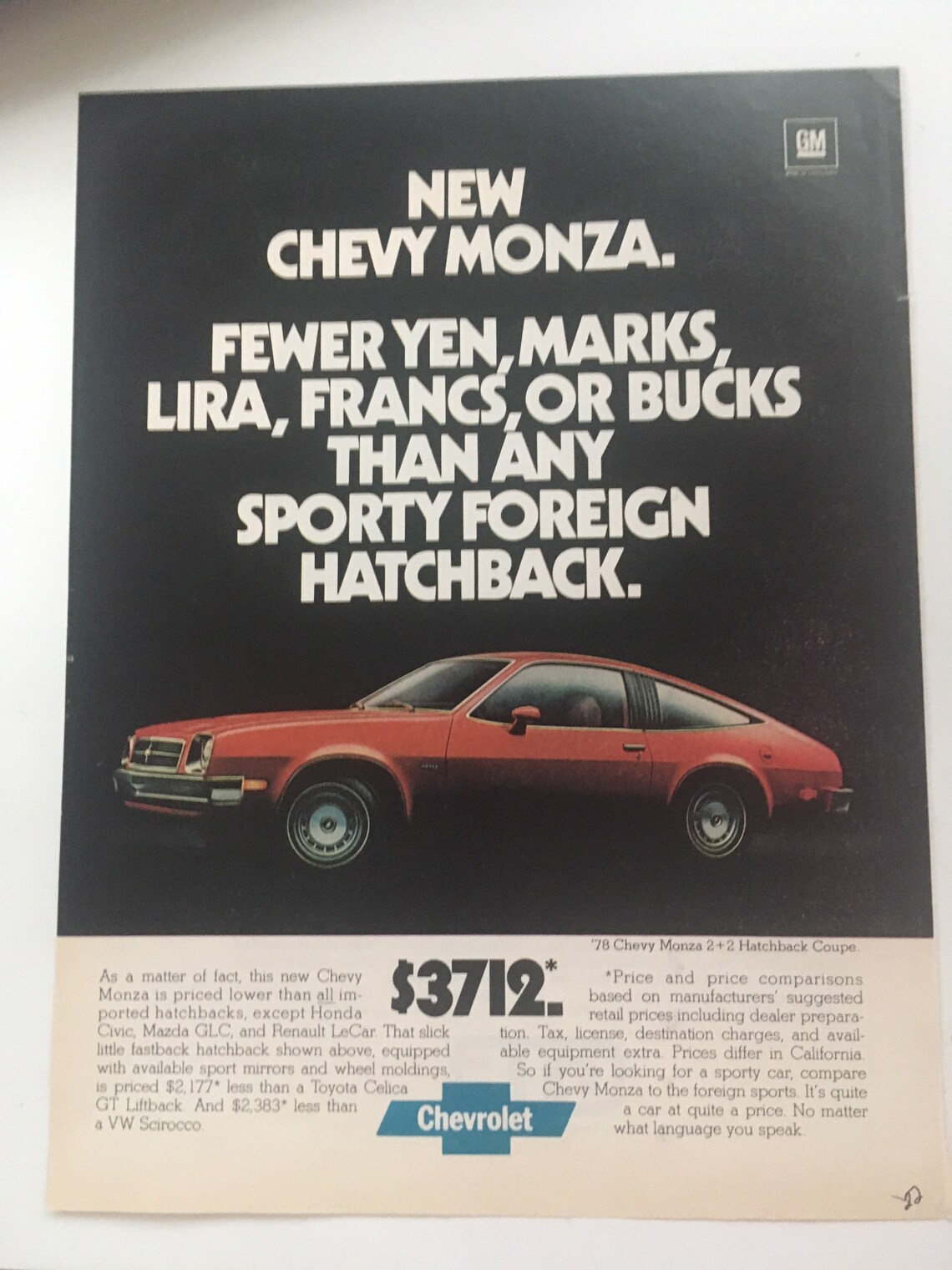 1970's Chevy Monza Print Advertisement - Etsy