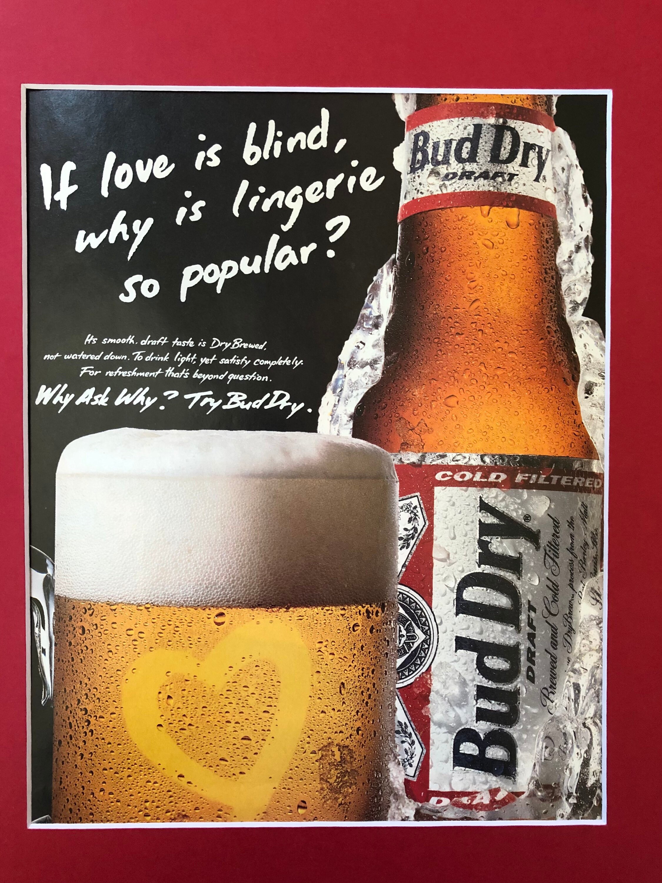 1990's Bud Dry Advertisement If love is blind, why is lingerie so ...
