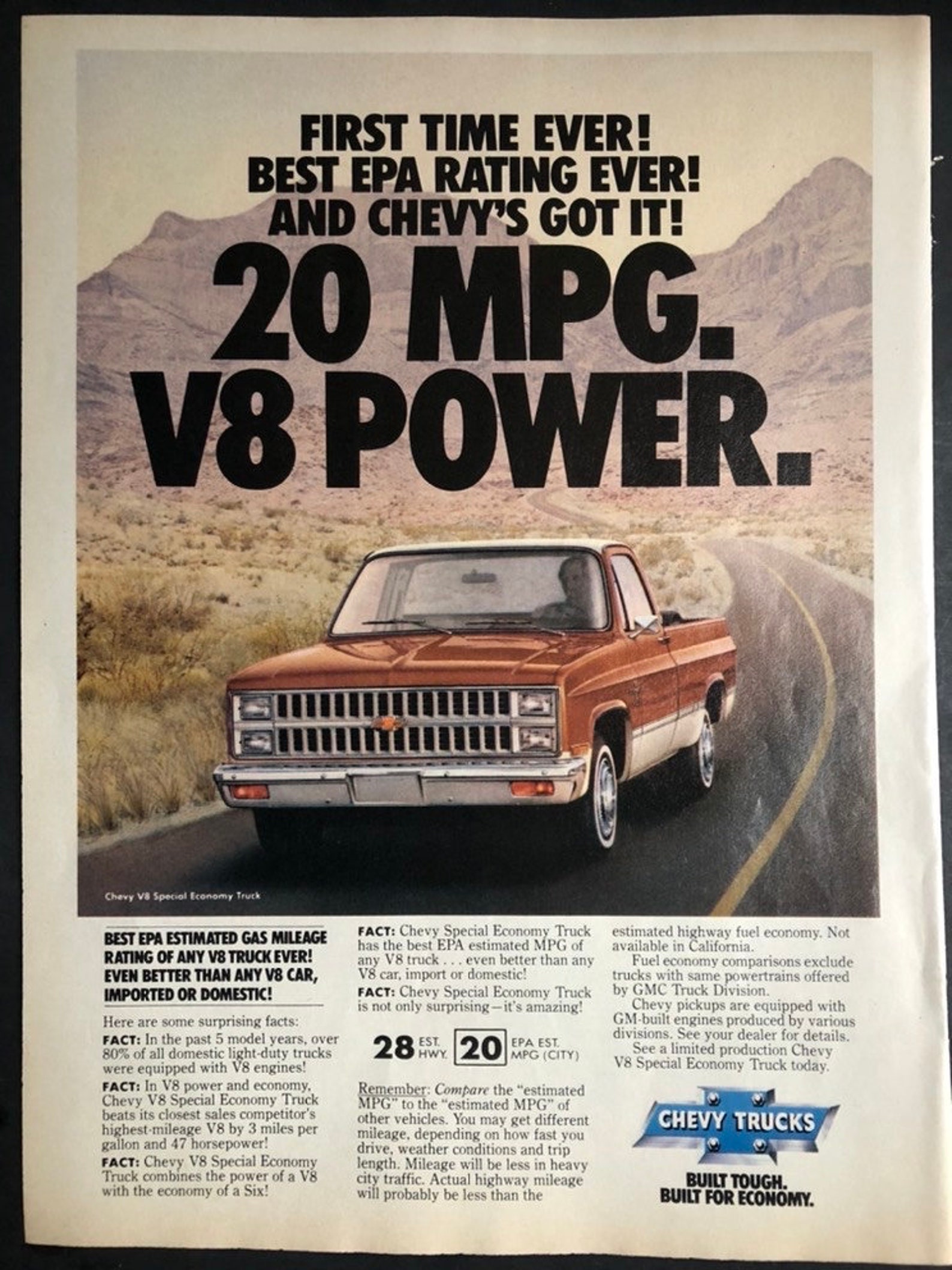 1980's Chevy V8 Special Economy Truck Advertisement - Etsy