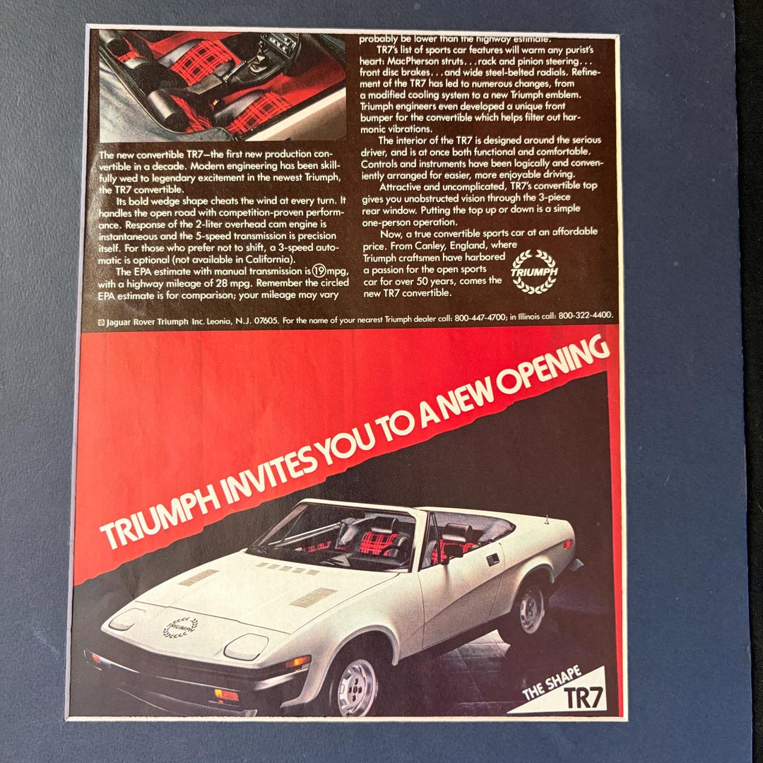 1970's Triumph TR7 Advertisement - Etsy