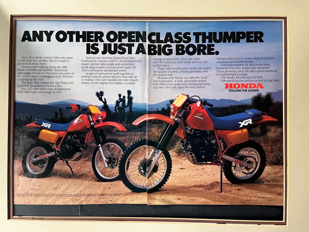1980's Honda XR Printed Advertisement "any Other Open Class Thumper is ...