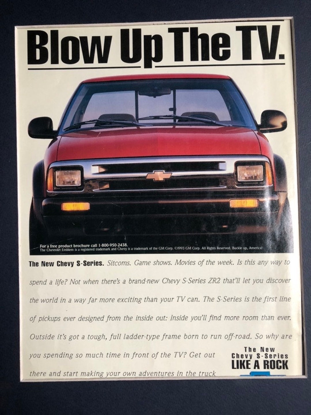 1990's Chevy S-series Pickup Truck 4x4 Advertisement "blow up the Tv ...