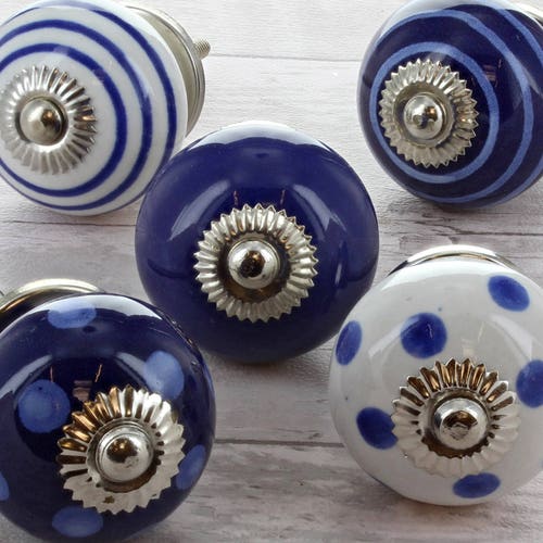 Blue & White Ceramic Knobs Kitchen Cabinet Drawer Knobs - Etsy