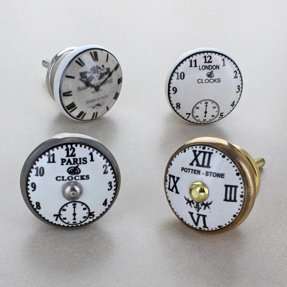 G Decor Clock Face Ceramic Door Knobs Cupboard Knobs - Etsy