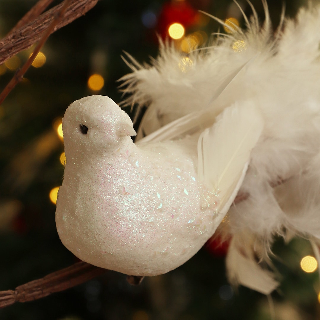 G Decor Festive Glittery Feathery White Bird - Life Size Christmas Tree ...