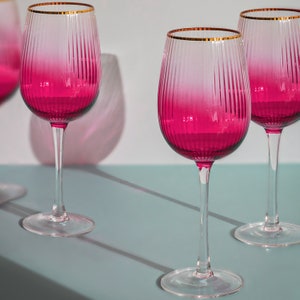 G Decor Set of 4 Monroe Ribbed Ombre Pink Wine Drinking Glasses - Etsy